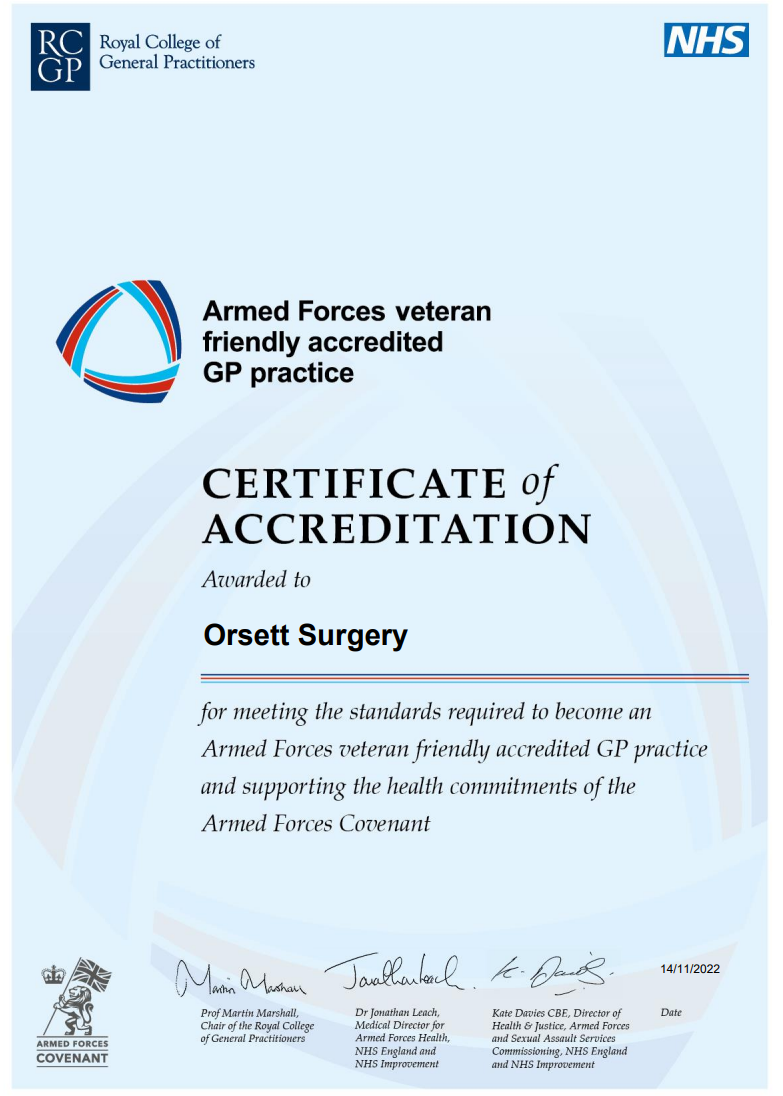 Veteran Friendly GP Practice | Orsett Surgery